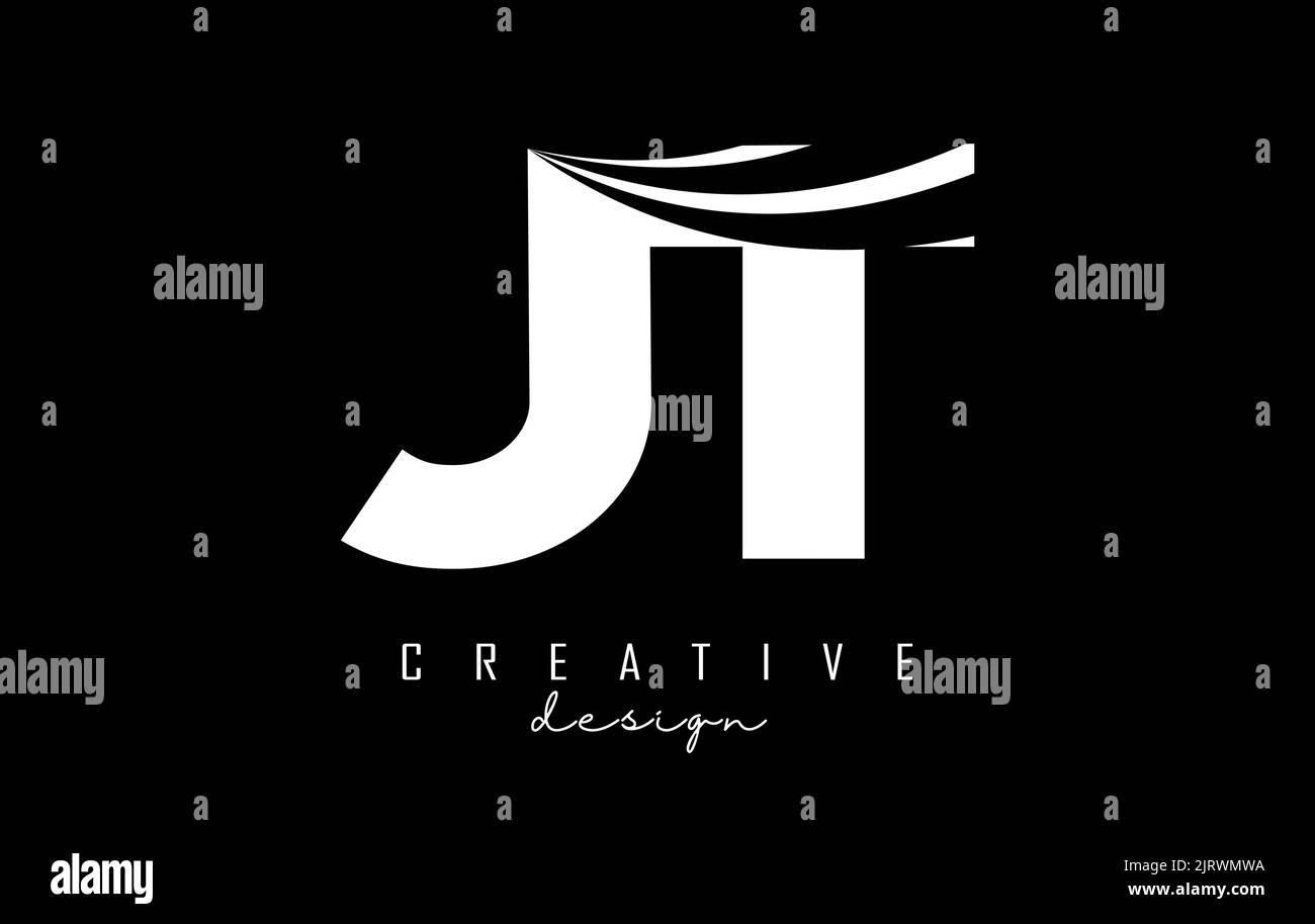 Creative white letter JT J t logo with leading lines and road concept design. Letters with ...