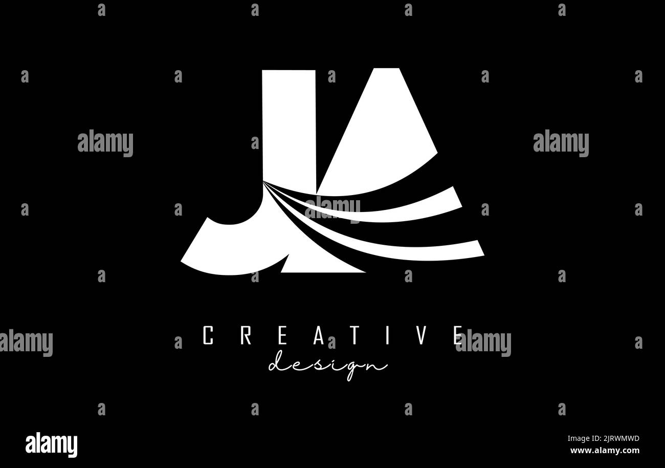 Creative white letter JA J A logo with leading lines and road concept ...
