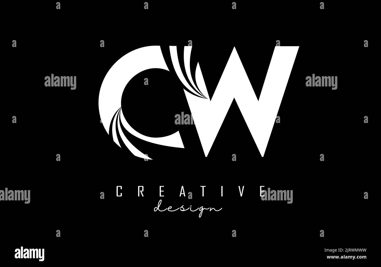 White letter Cw c w logo with leading lines and road concept design ...