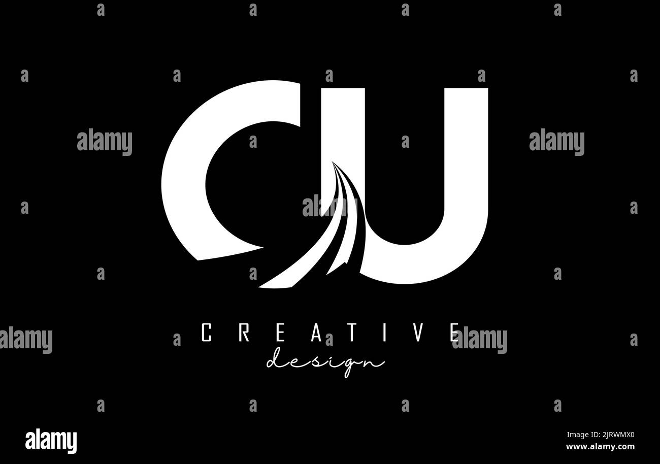 White letter CU c u logo with leading lines and road concept design ...