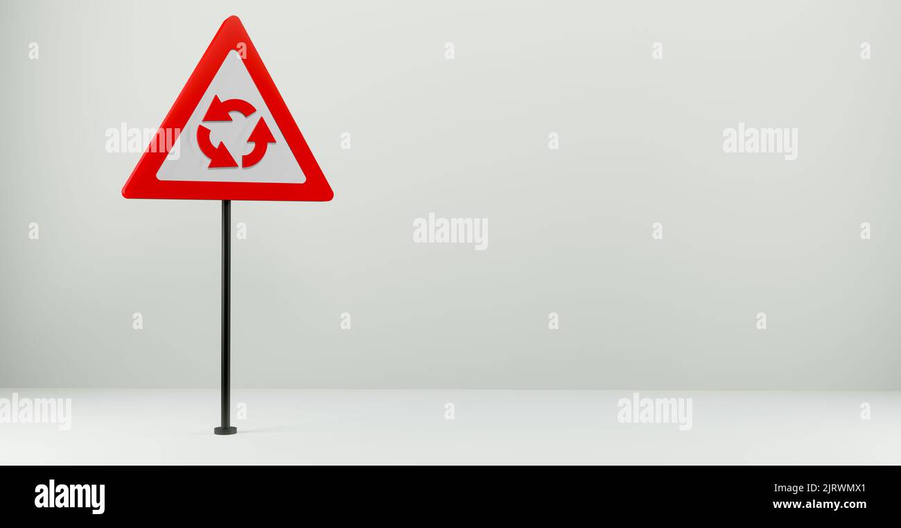 Road sign Roundabout intersection, 3d sign isolated on white background ...