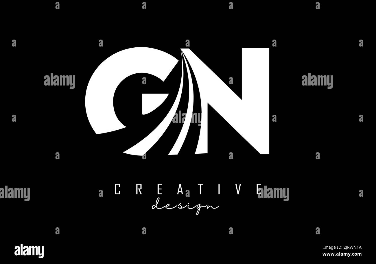 Creative white letter Gn g n logo with leading lines and road concept ...