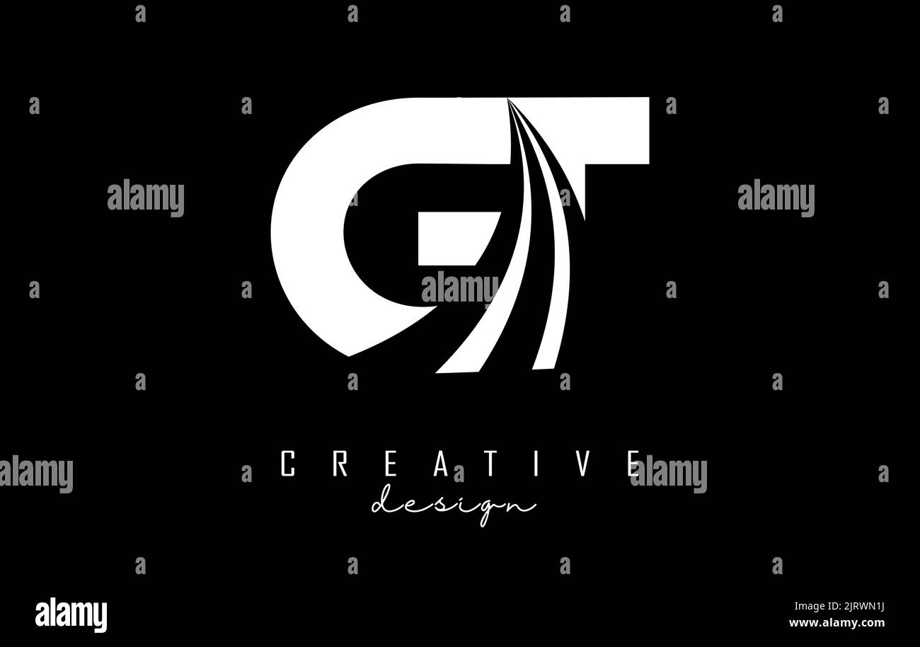 Creative white letter GT g t logo with leading lines and road concept ...