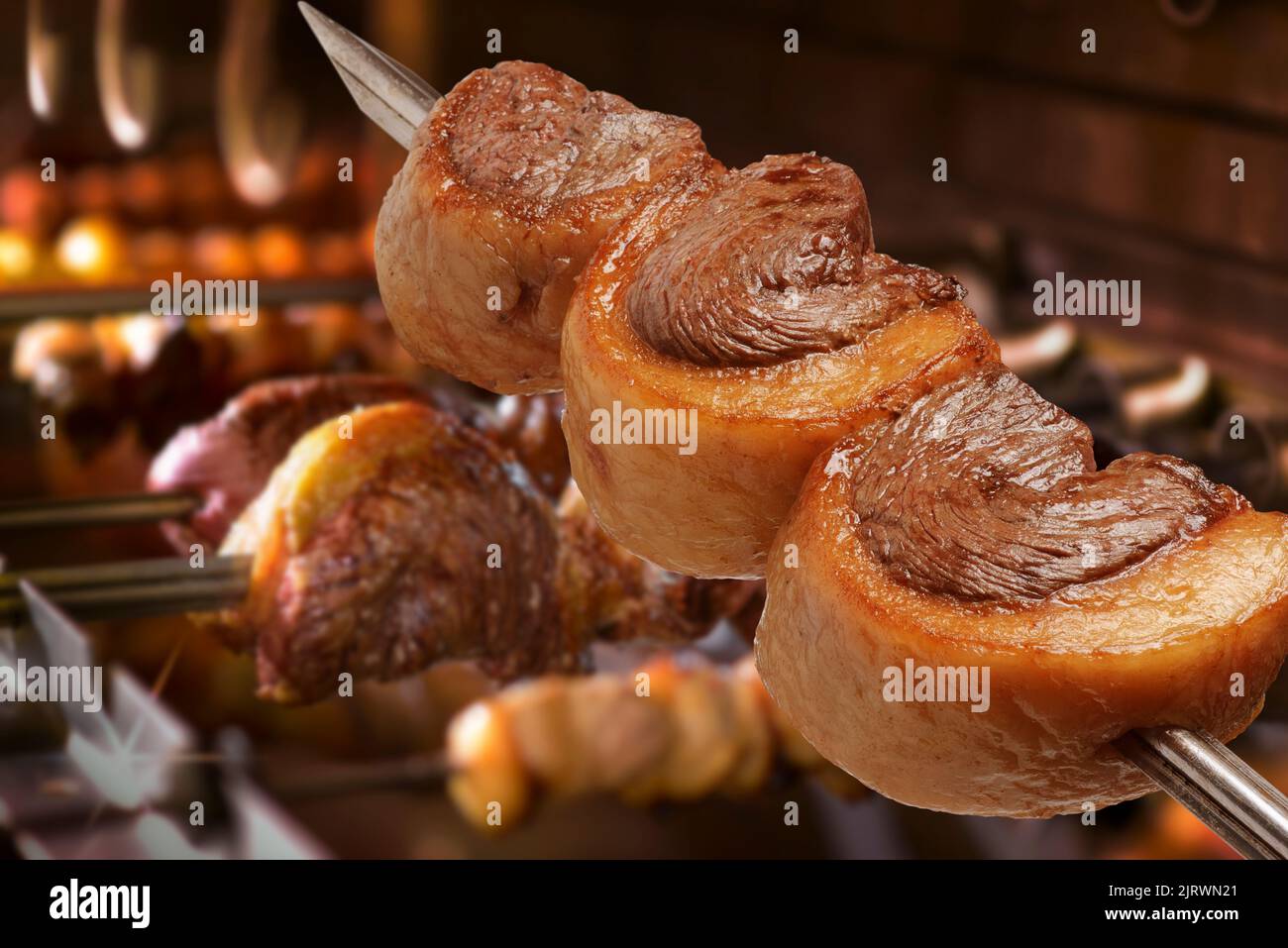 Picanha barbecue roasted over hot coals. This form of barbecue is ...