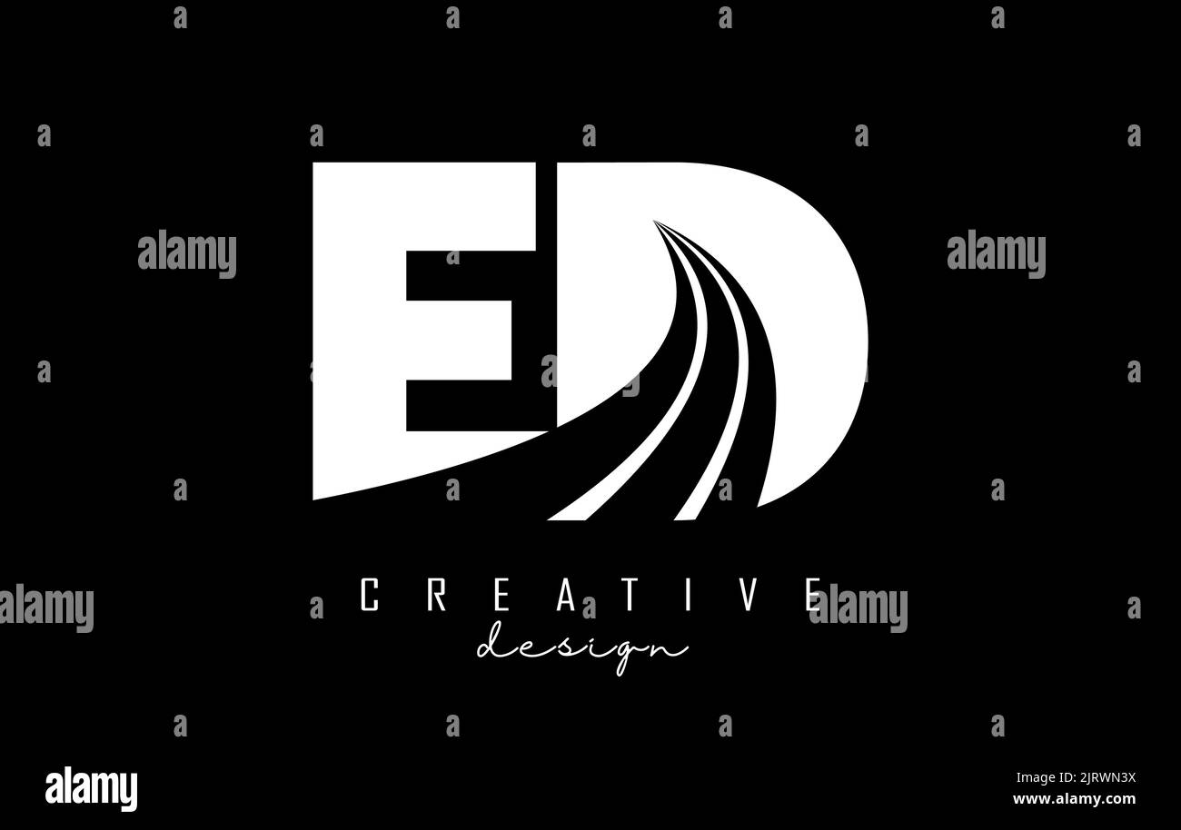 Creative white letter ED e d logo with leading lines and road concept ...