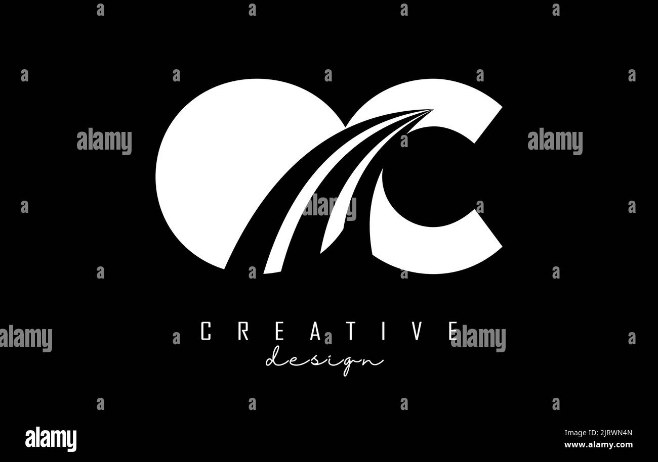 Creative white letter Oc o c logo with leading lines and road concept ...