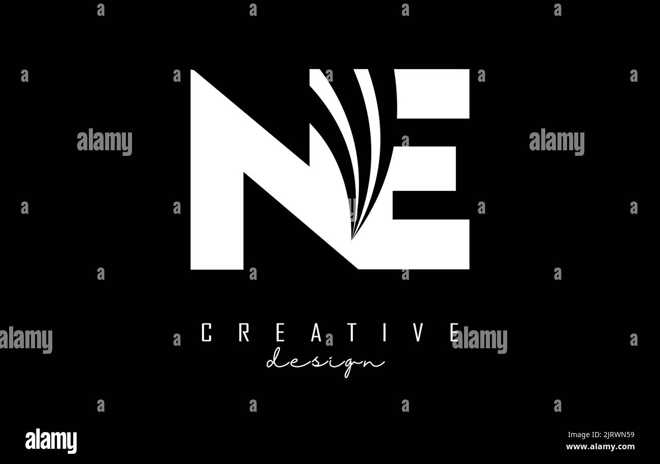 Creative white letter NE n e logo with leading lines and road concept ...