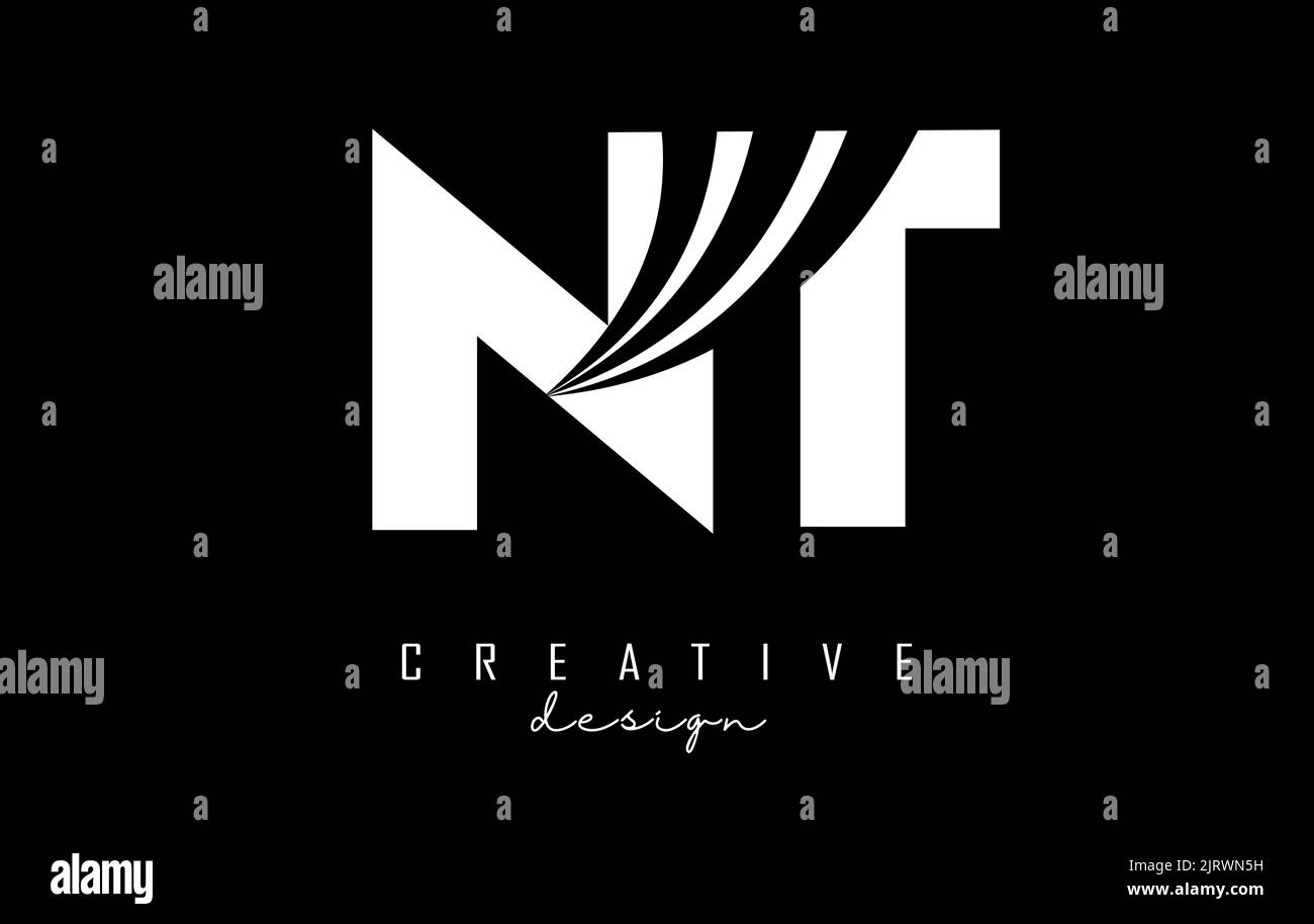 Creative white letter Nt n t logo with leading lines and road concept ...