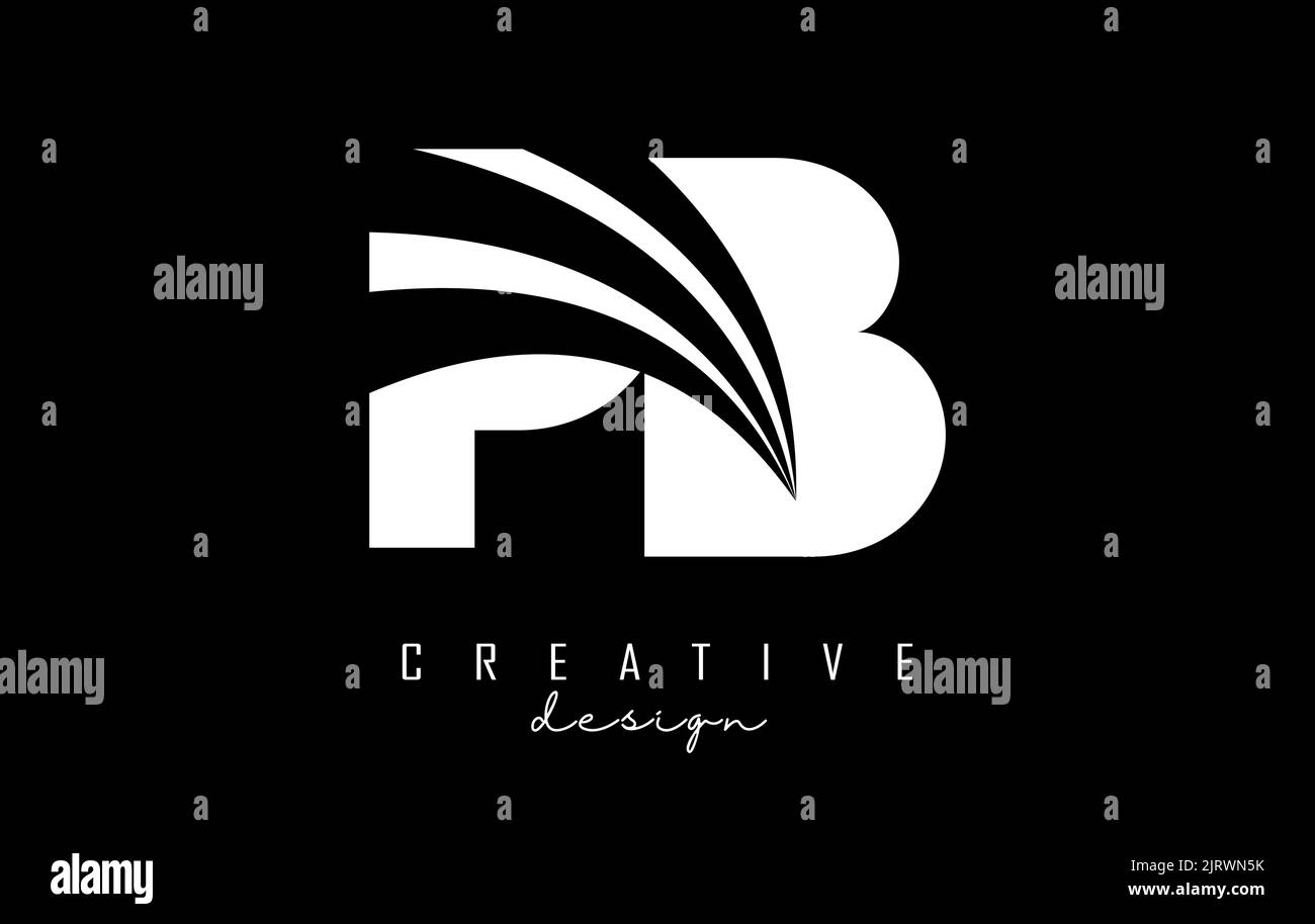 Creative white letter Pb p b logo with leading lines and road concept ...