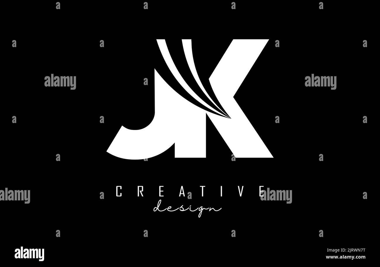 Creative white letter JK J k logo with leading lines and road concept ...