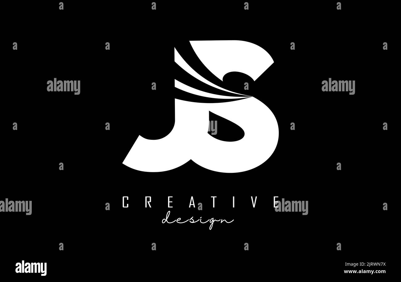 Creative white letter JS J s logo with leading lines and road concept ...