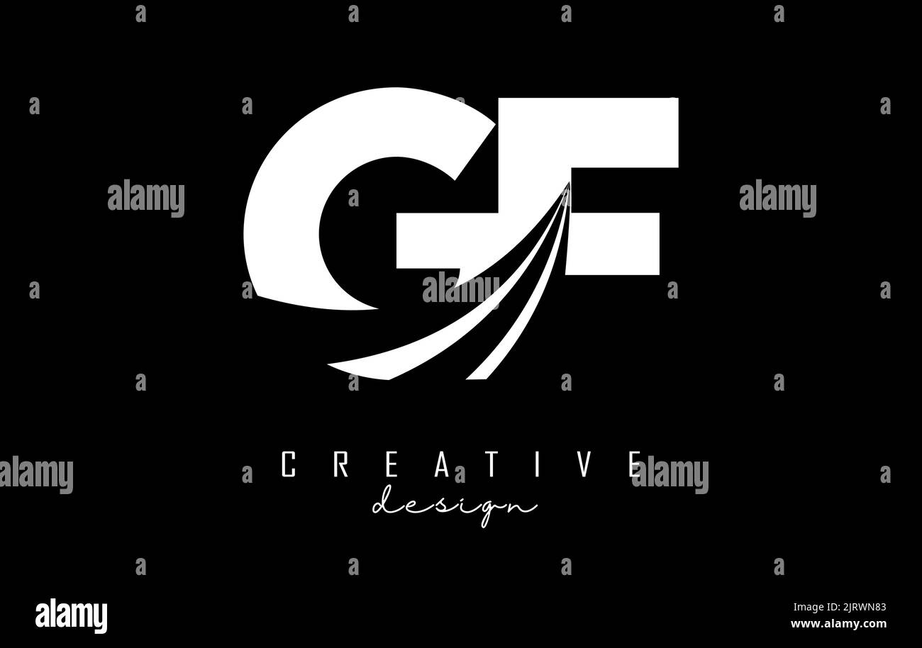 Creative white letter GF g f logo with leading lines and road concept ...
