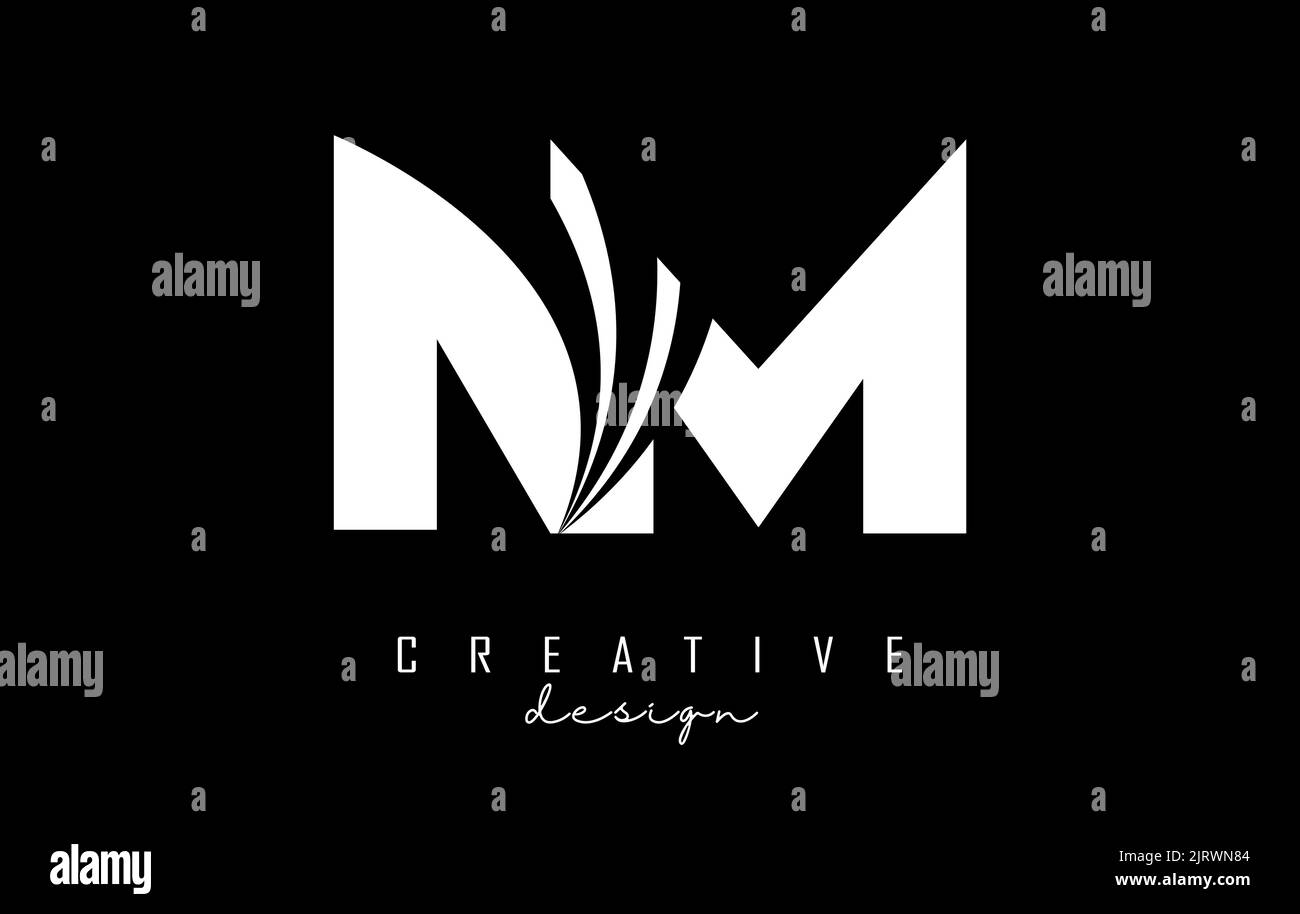 Creative white letter Nm n m logo with leading lines and road concept ...