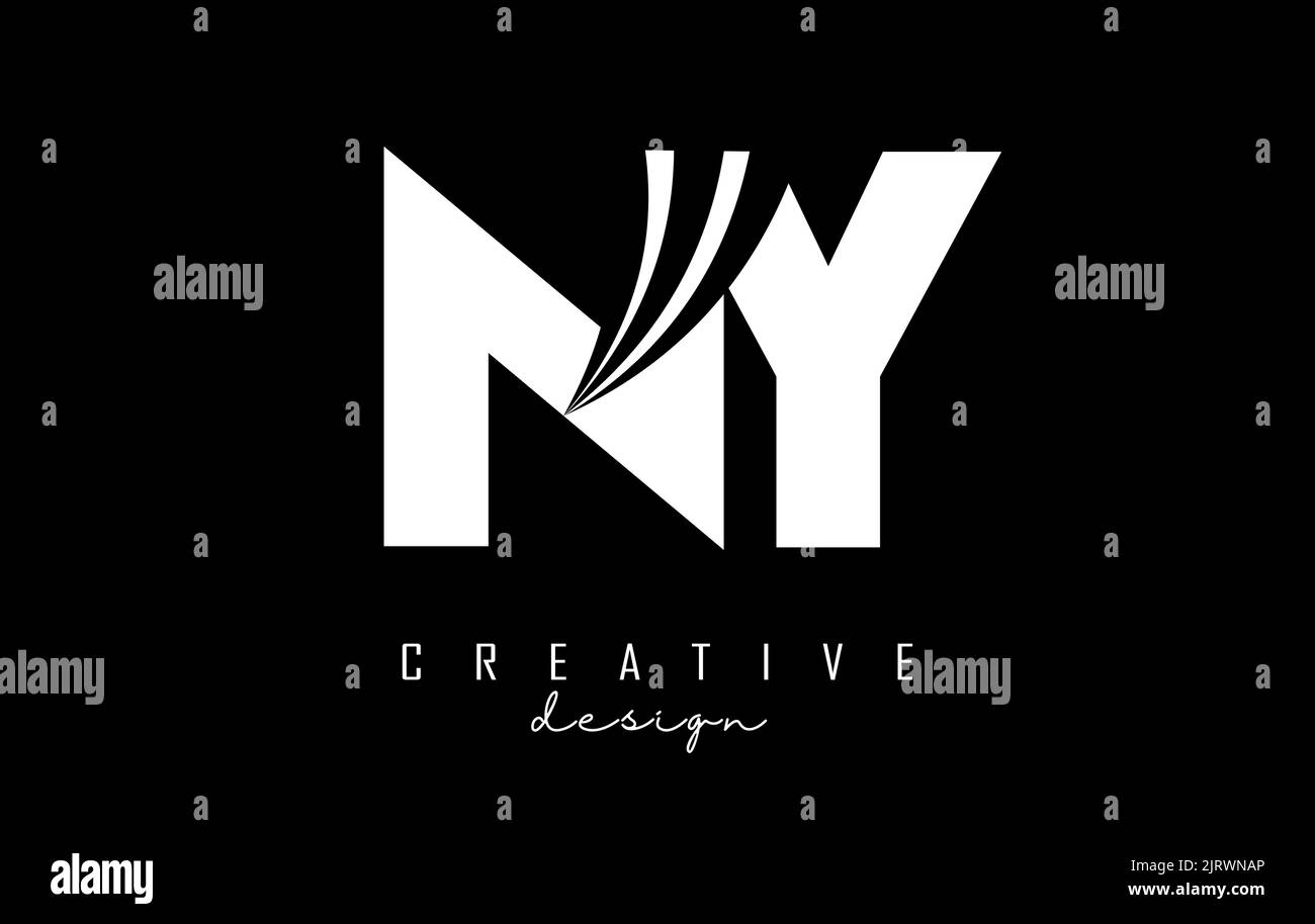 Creative white letter NY n y logo with leading lines and road concept ...