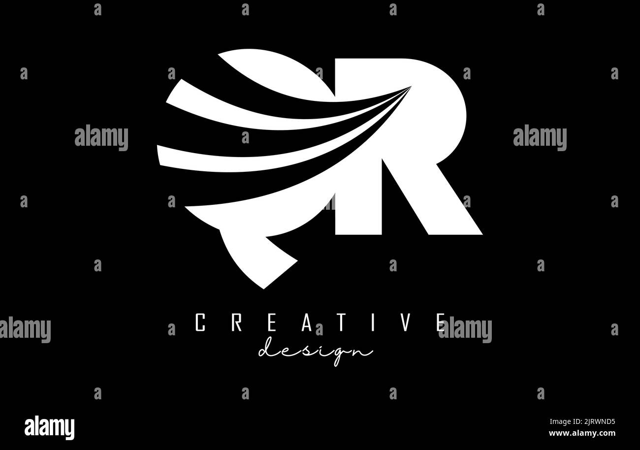 Creative white letter QR q r logo with leading lines and road concept ...