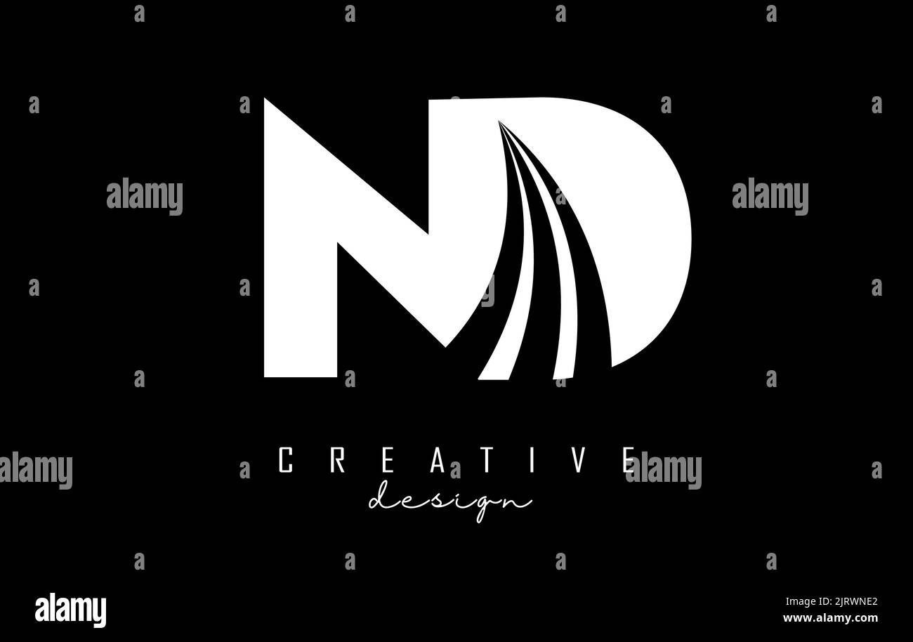 Creative white letter ND n d logo with leading lines and road concept ...