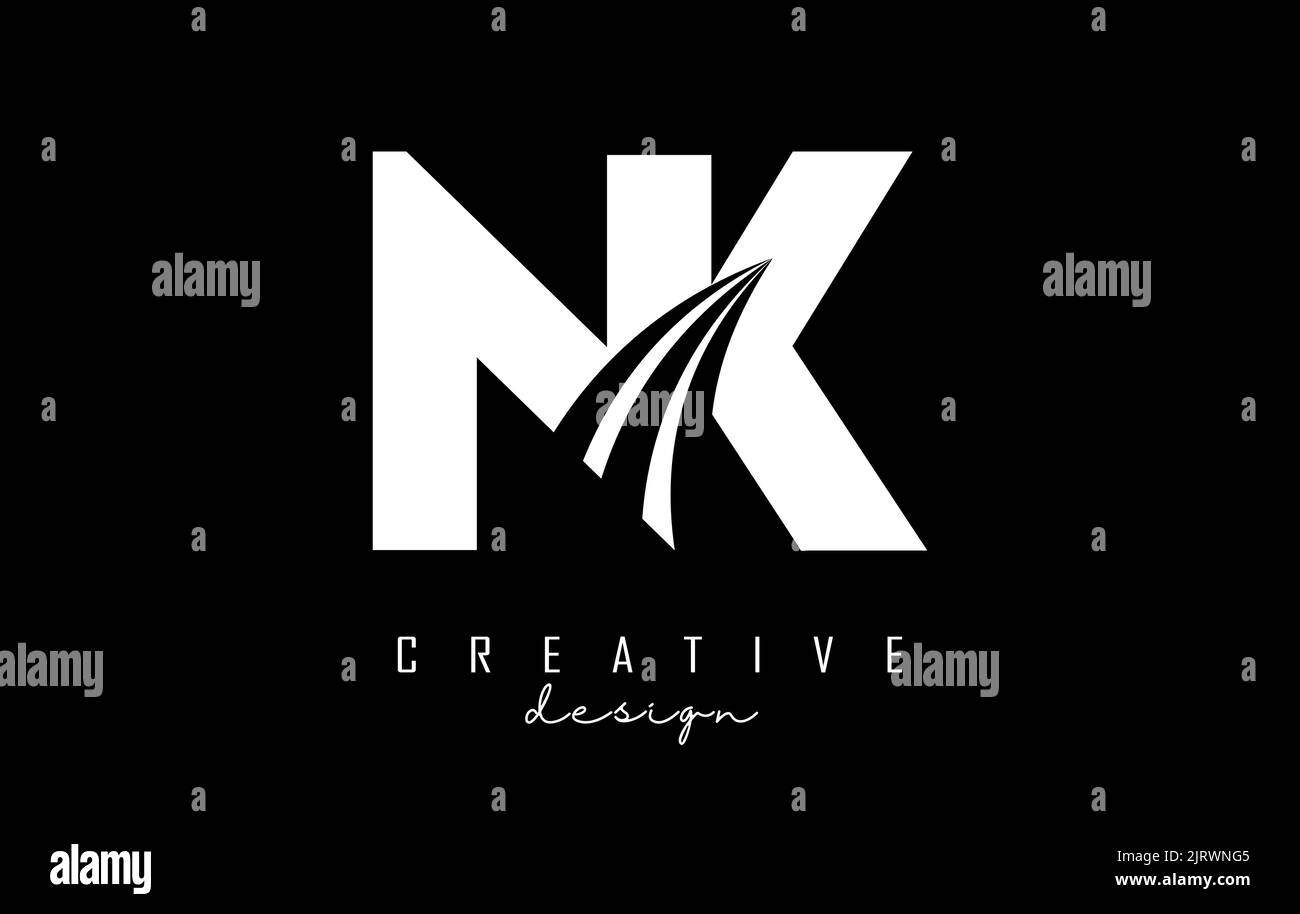 Creative white letter Nk n k logo with leading lines and road concept ...