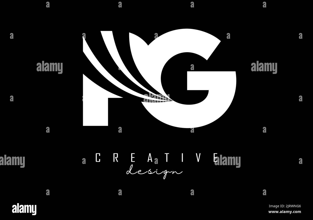 Creative white letter Pg p g logo with leading lines and road concept ...
