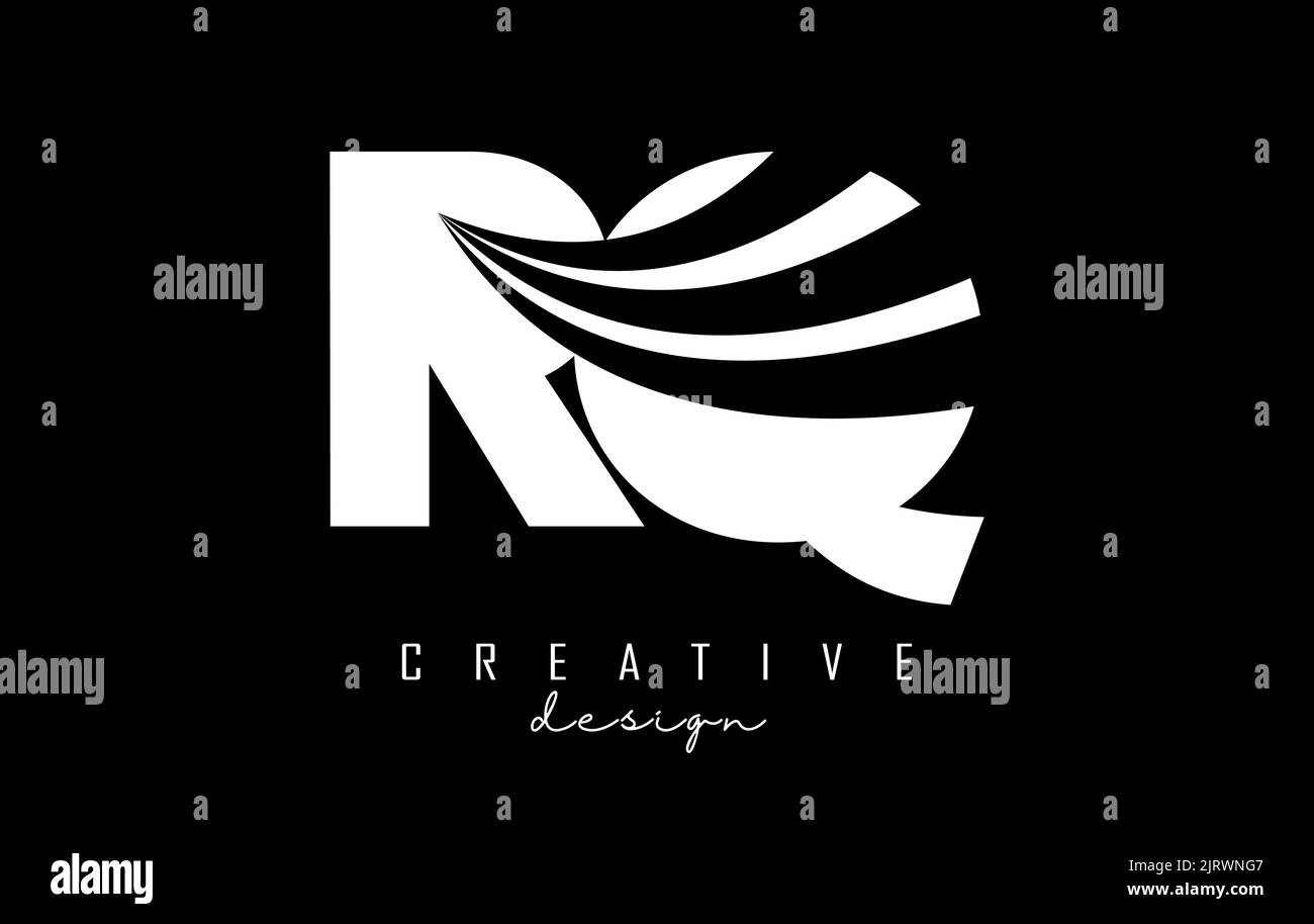 Creative white letter RQ R q logo with leading lines and road concept ...