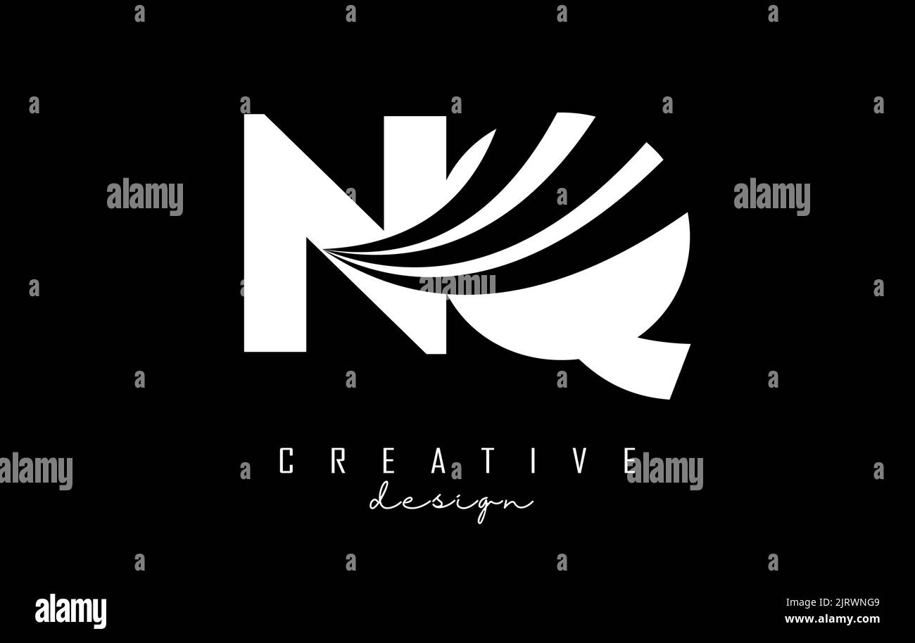 Creative white letter NQ n q logo with leading lines and road concept ...