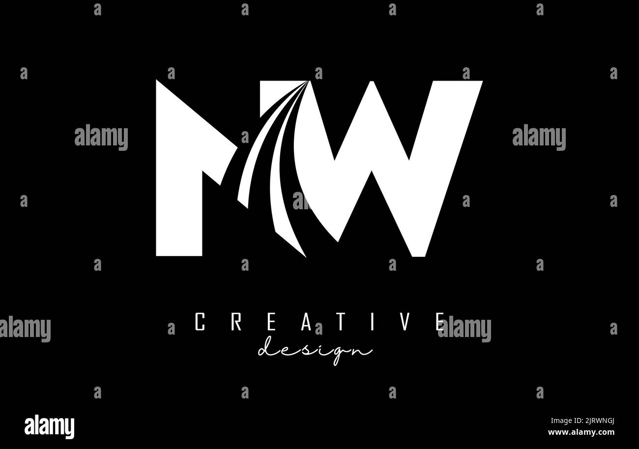 Creative white letter NW n w logo with leading lines and road concept ...