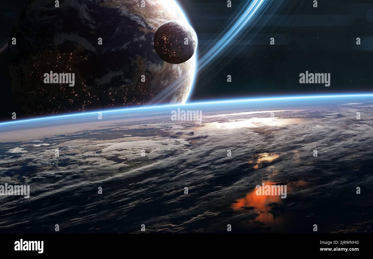 Beautiful space landscape. Distant planets of deep space. View from ...