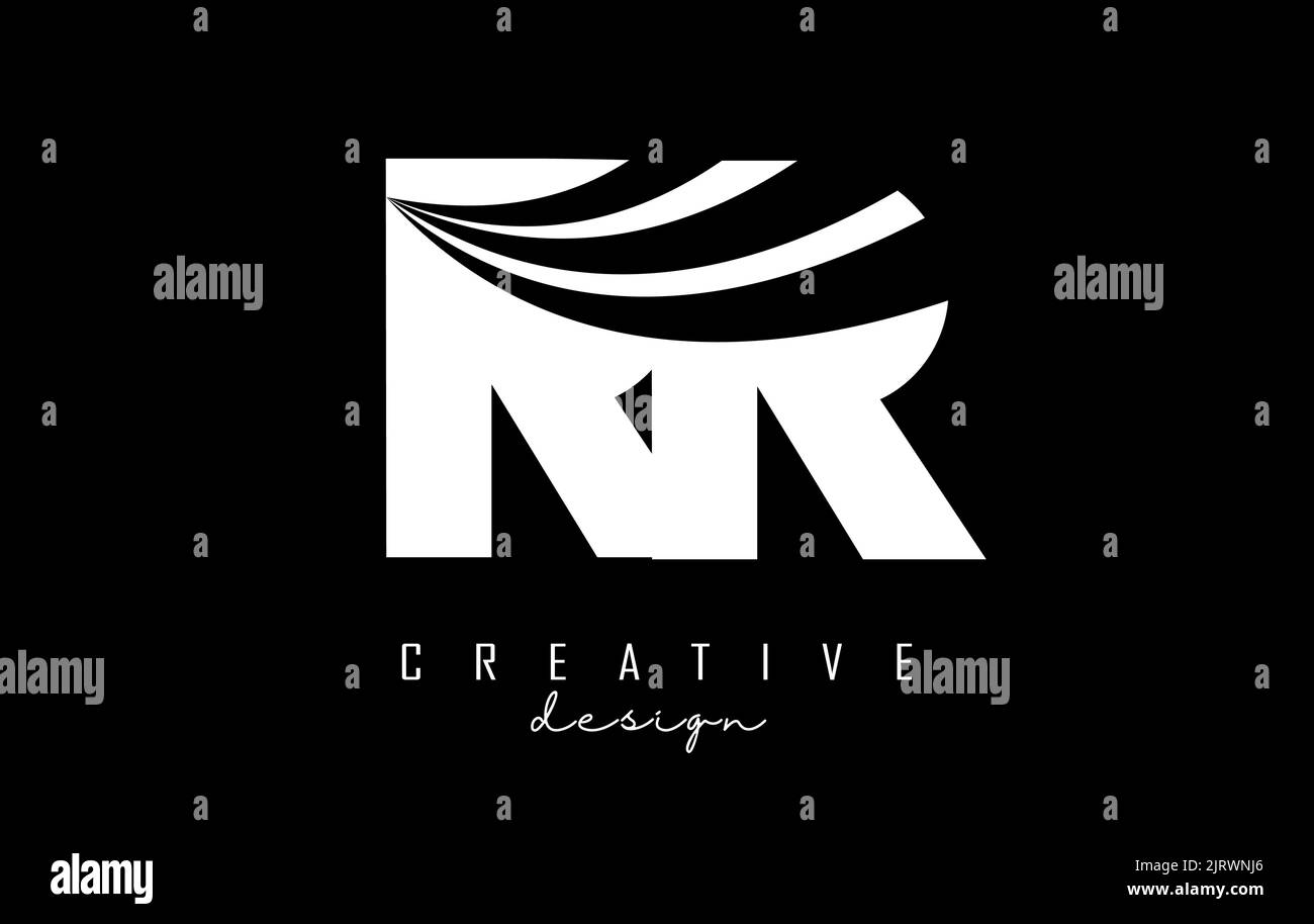 Creative white letter RR R logo with leading lines and road concept ...