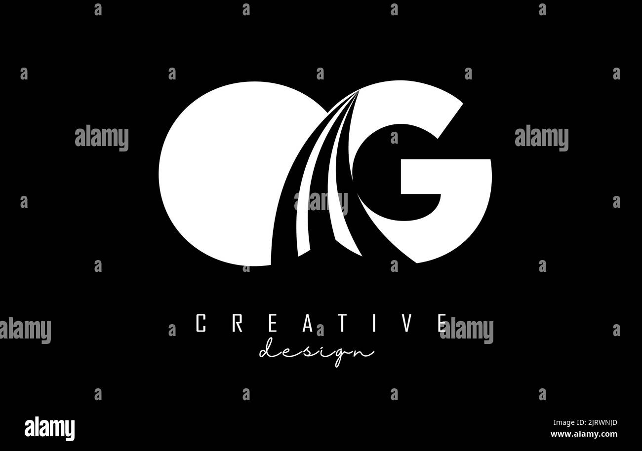 Creative white letter OG o g logo with leading lines and road concept ...