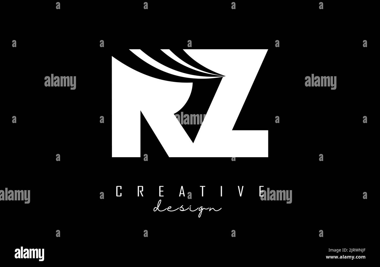 Creative white letter RZ R z logo with leading lines and road concept ...