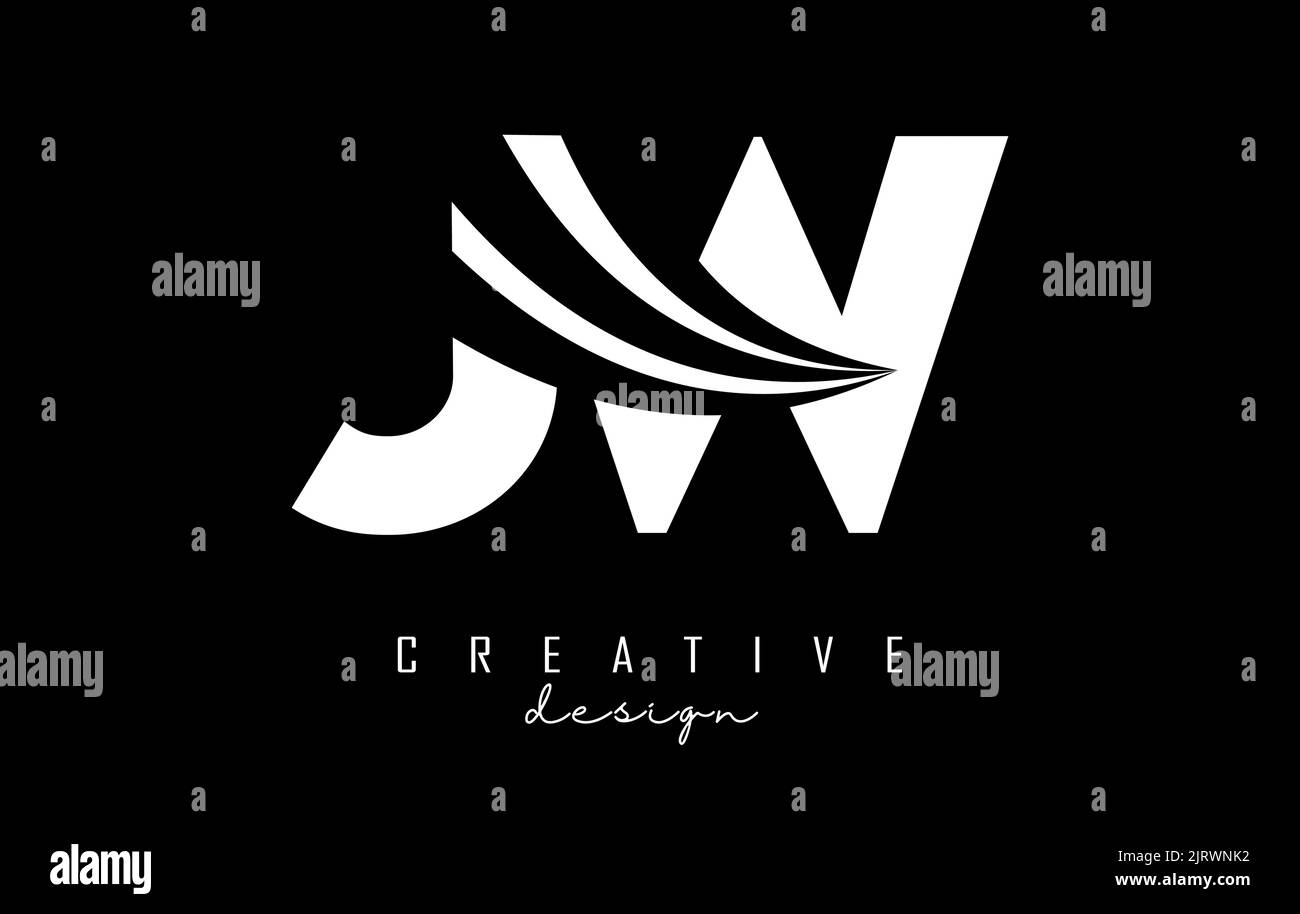 Creative white letter JW J w logo with leading lines and road concept ...