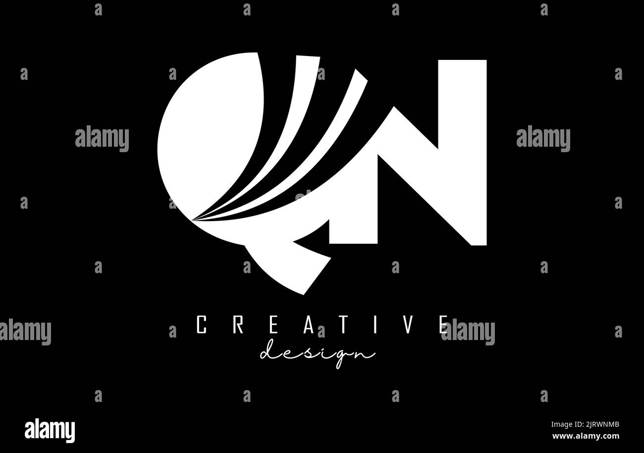 Creative white letter QN q n logo with leading lines and road concept ...