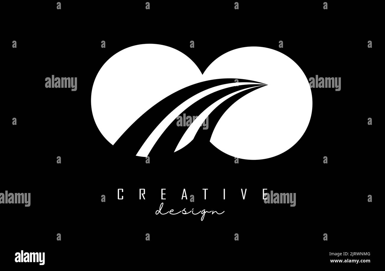 Creative white letter OO o logo with leading lines and road concept ...
