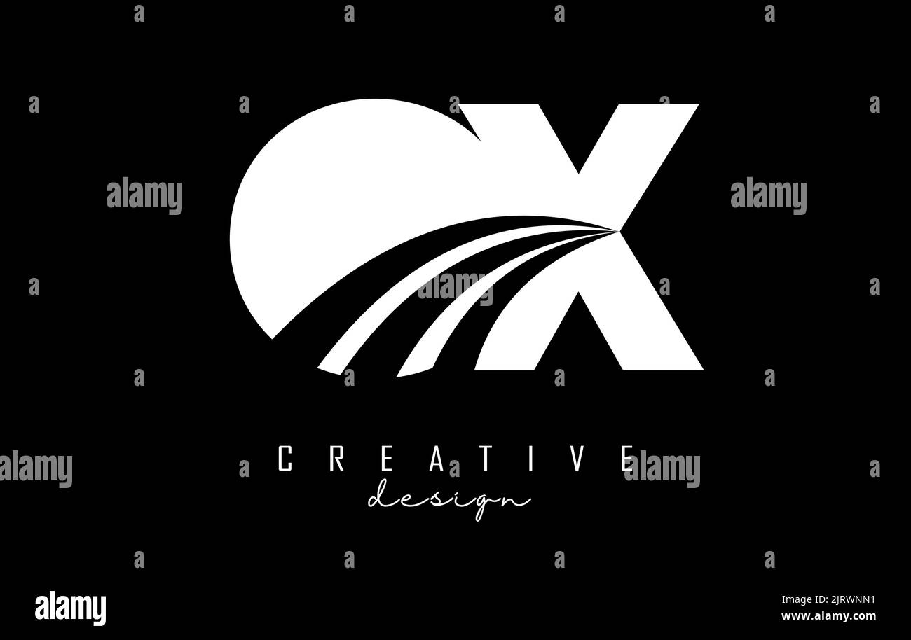 Creative white letter OX o x logo with leading lines and road concept ...