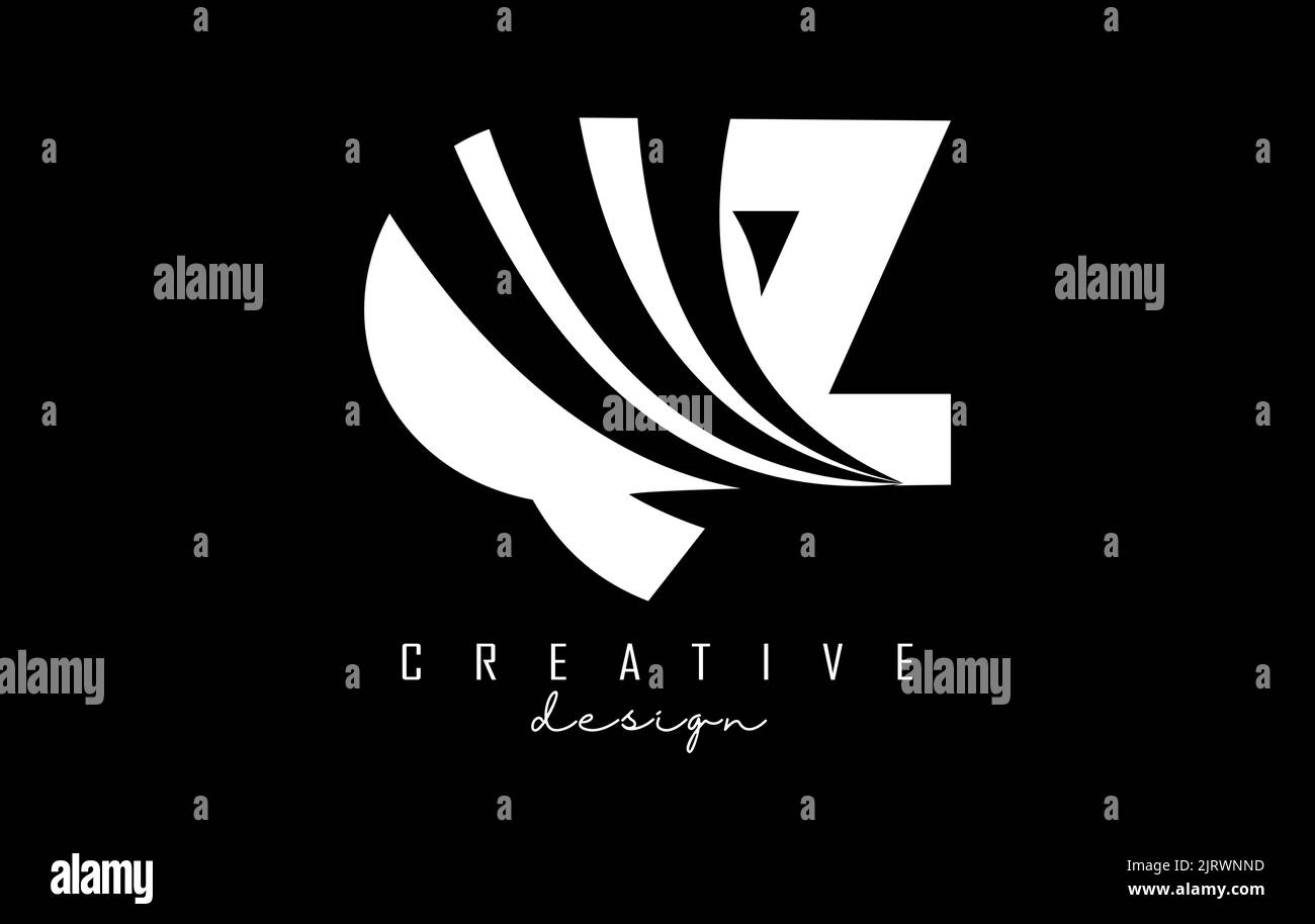 Creative white letter QZ q z logo with leading lines and road concept ...