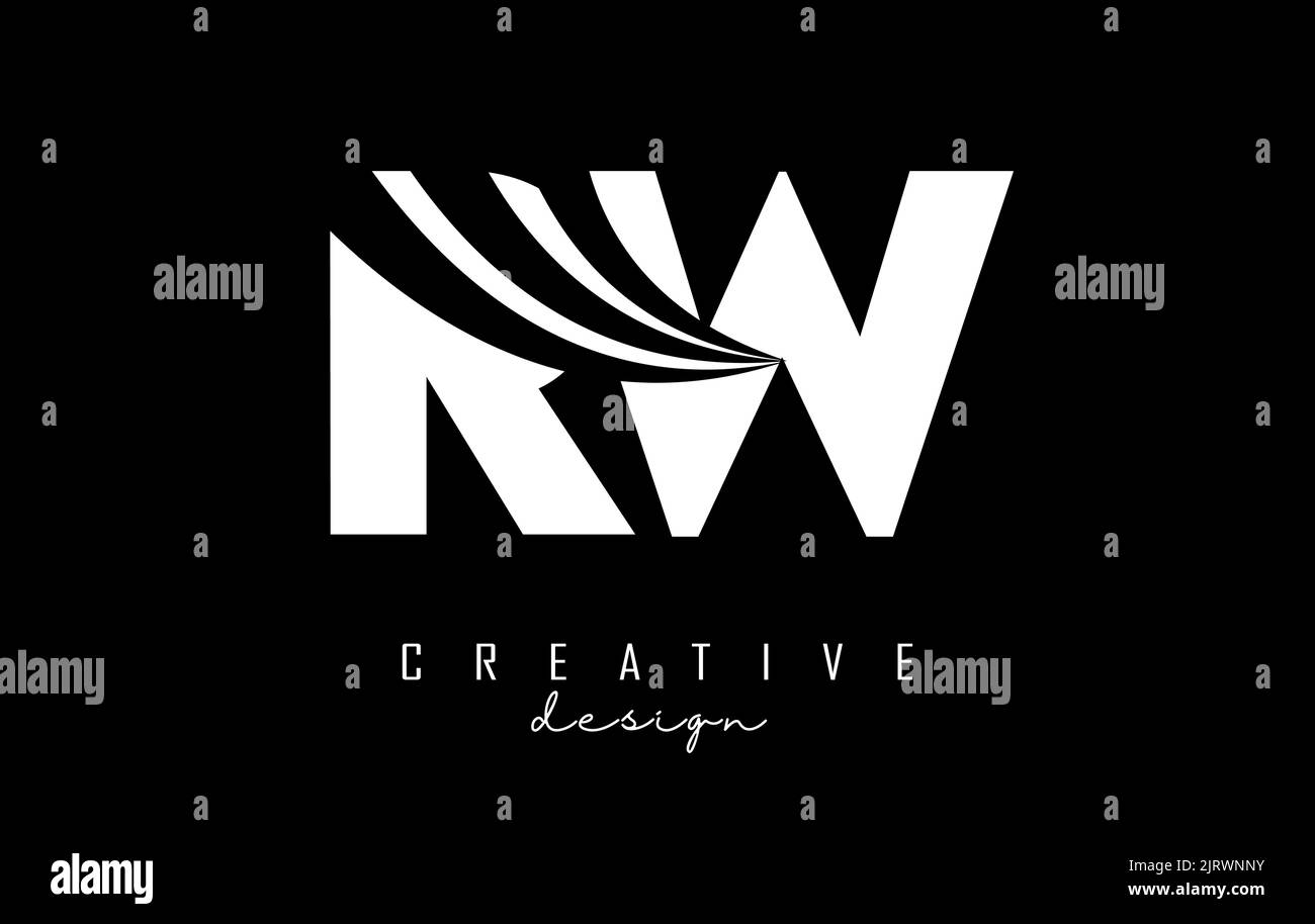 Creative white letter Rw R w logo with leading lines and road concept ...