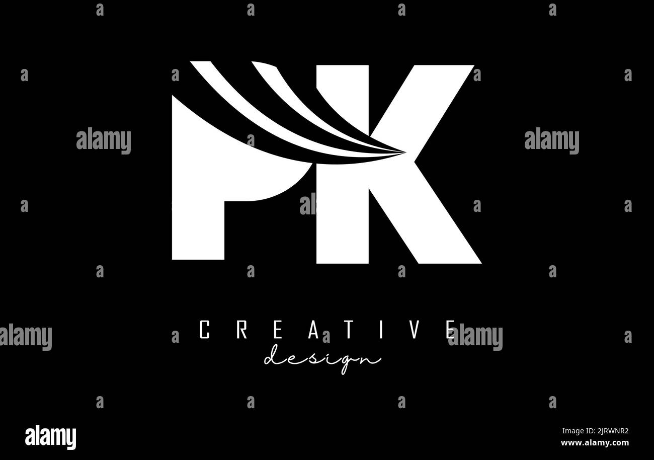 Creative white letter Pk p k logo with leading lines and road concept ...