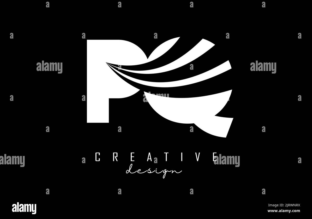 Creative white letter PQ p q logo with leading lines and road concept ...