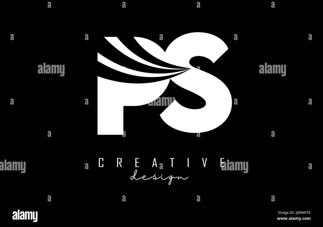 Creative white letter PS p s logo with leading lines and road concept ...