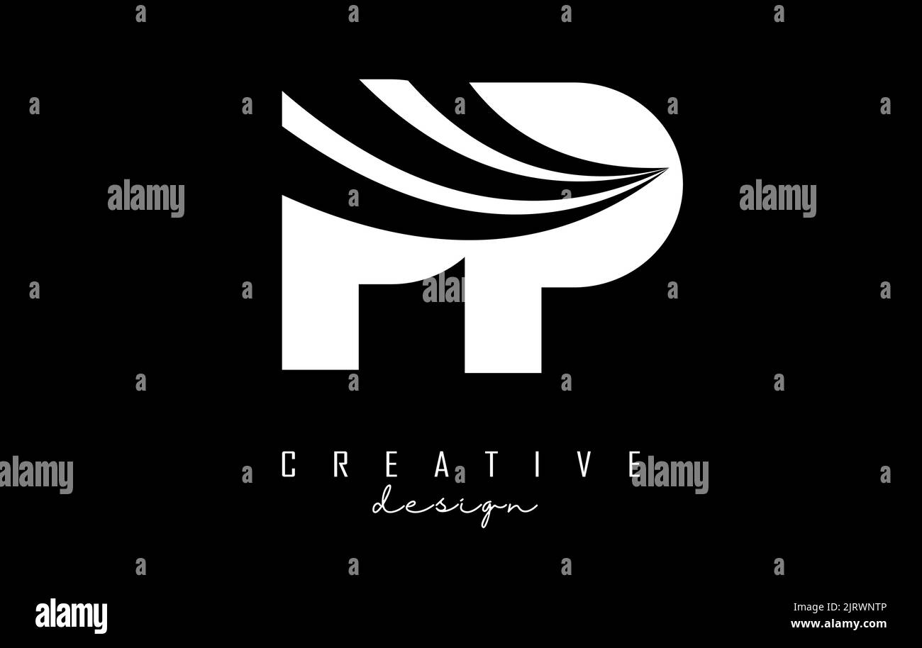 Creative white letter Pp p logo with leading lines and road concept ...