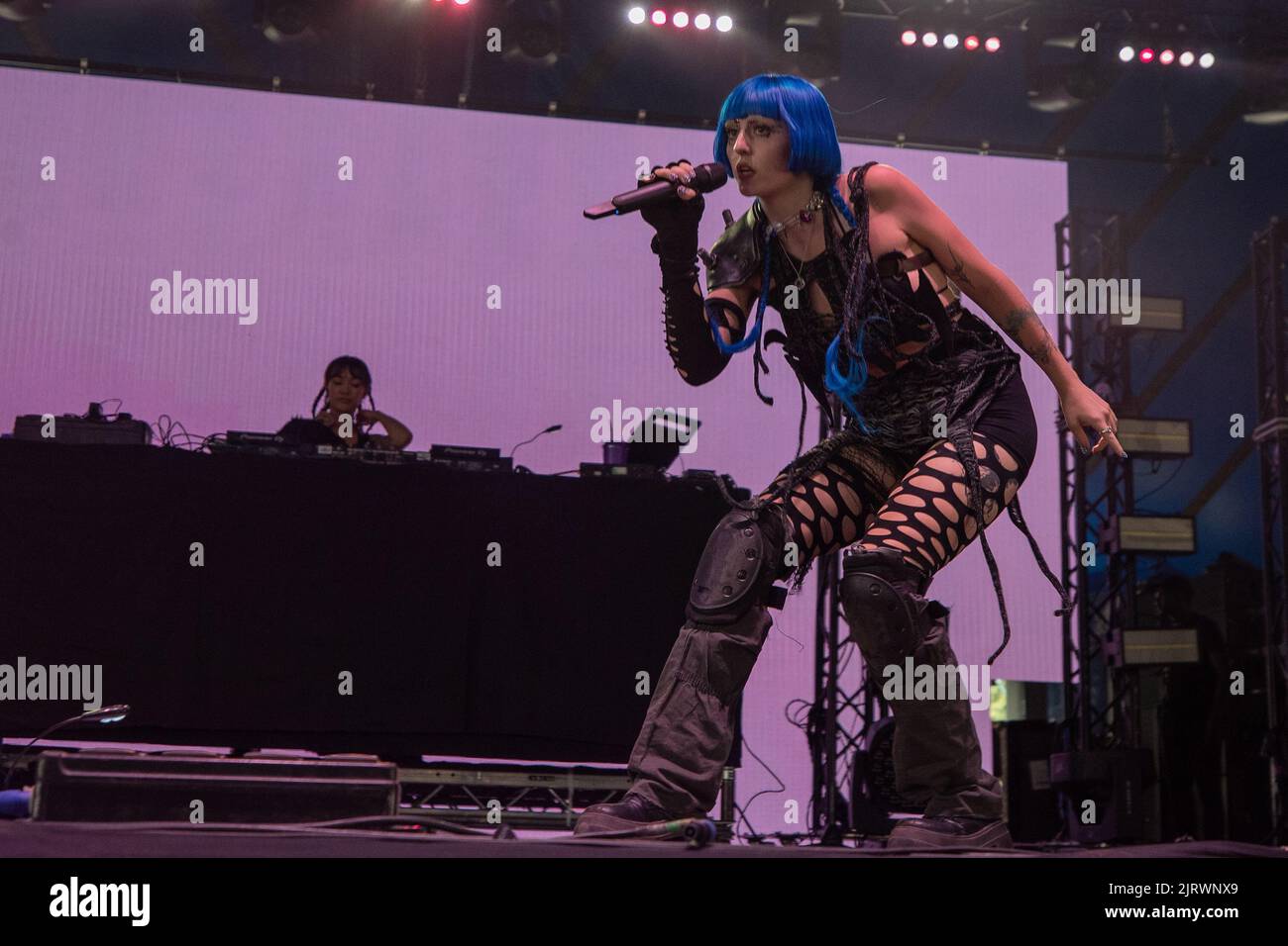 Leeds, UK. 26 Aug 2022,Ashnikko performs on the BBC Radio 1 Dance Stage ...