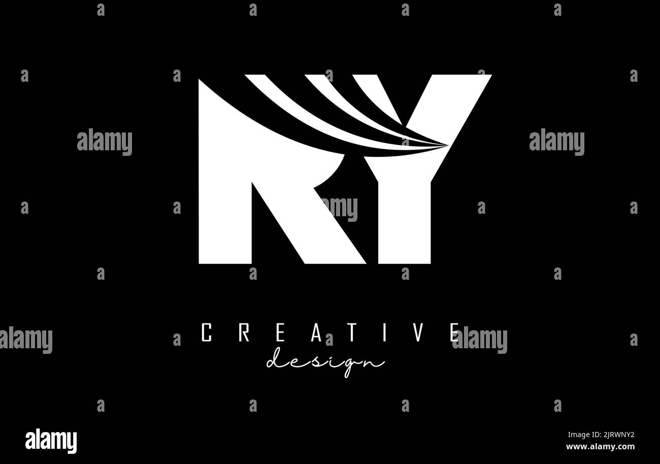 Creative white letter RY R y logo with leading lines and road concept ...