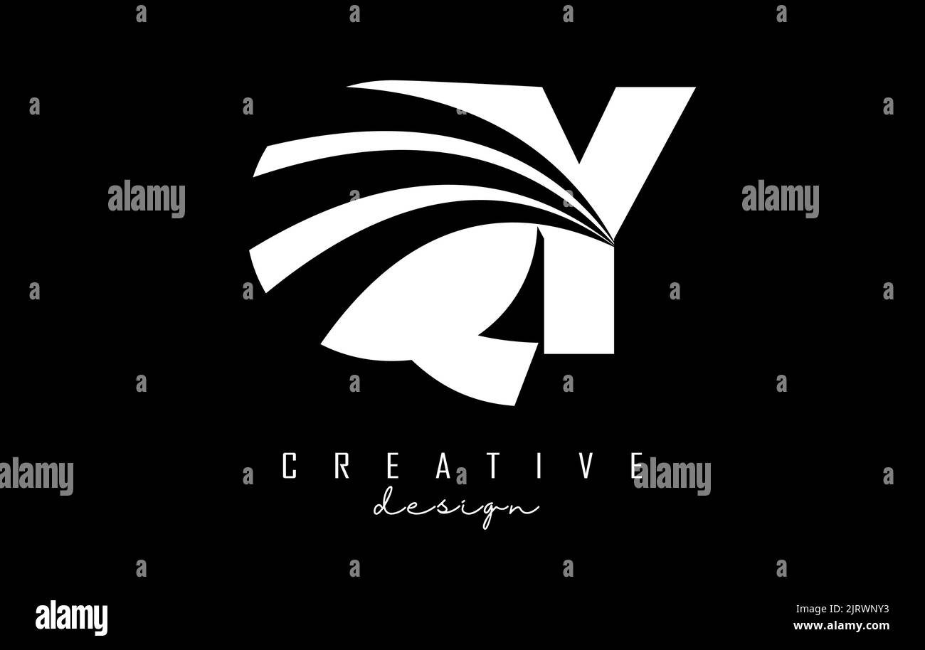 Creative white letter QY q y logo with leading lines and road concept ...