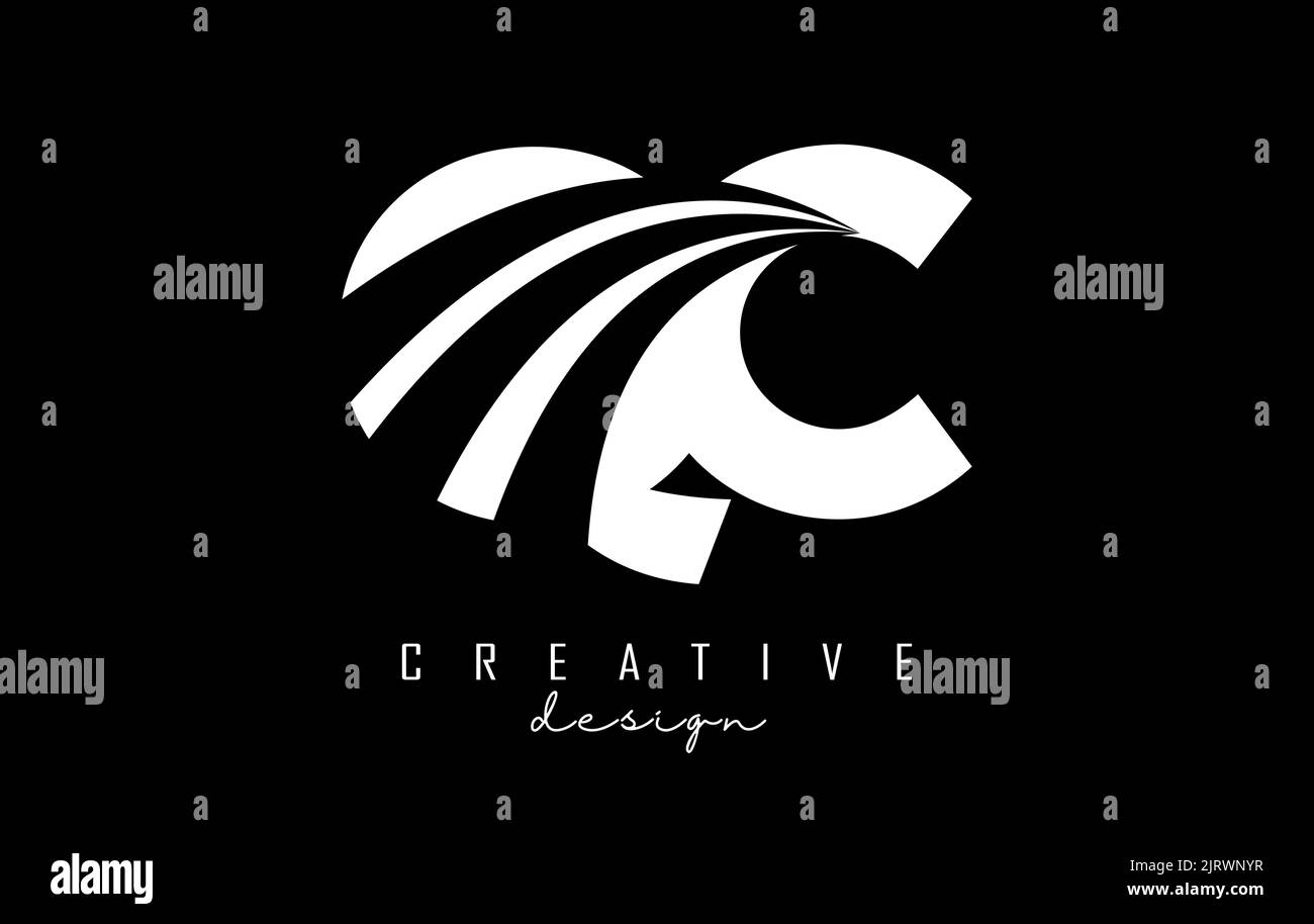 Creative white letter Qc q c logo with leading lines and road concept ...