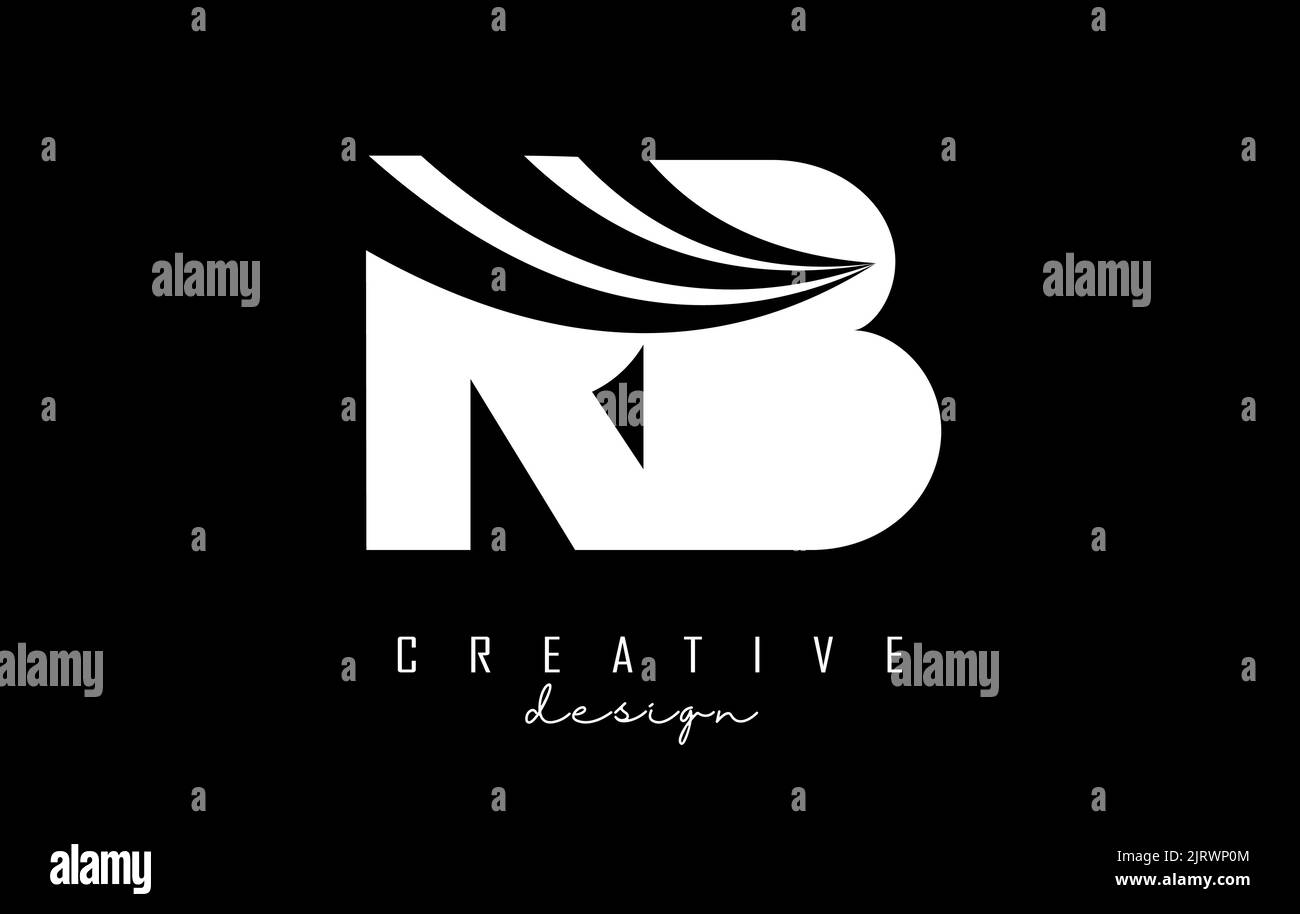 Creative white letter RB r b logo with leading lines and road concept design. Letters with ...