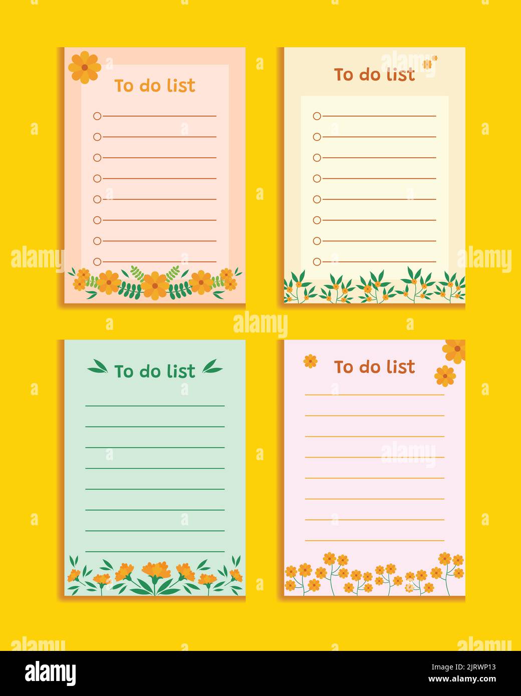 A vector set of 4 To-do lists templates with flowers isolated on the ...