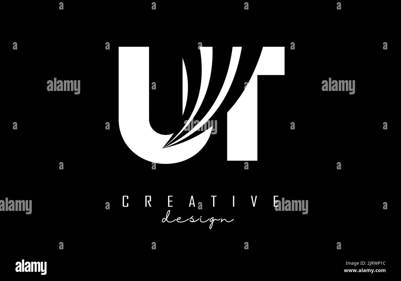 Creative white letter UT u T logo with leading lines and road concept ...
