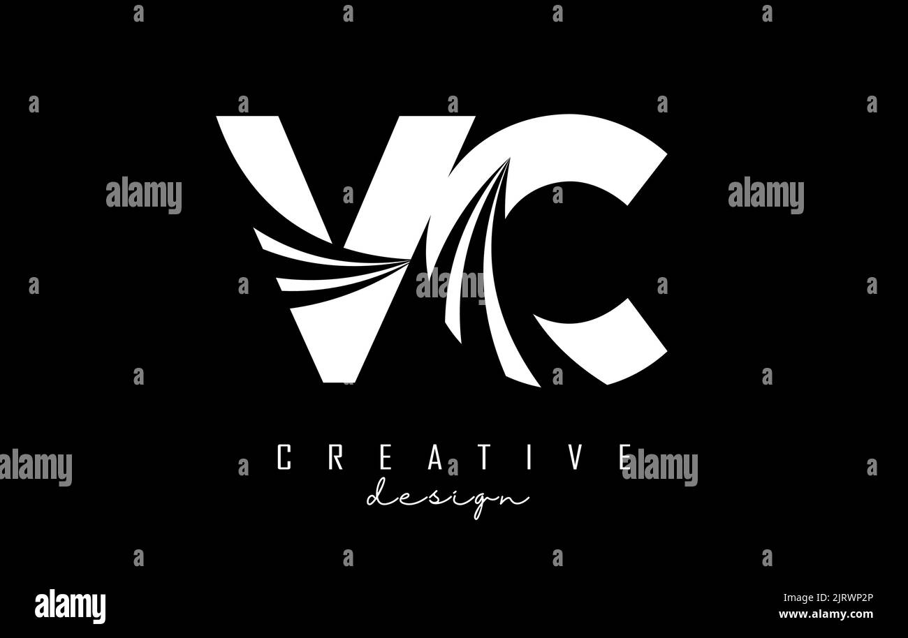 Creative white letter VC v c logo with leading lines and road concept ...