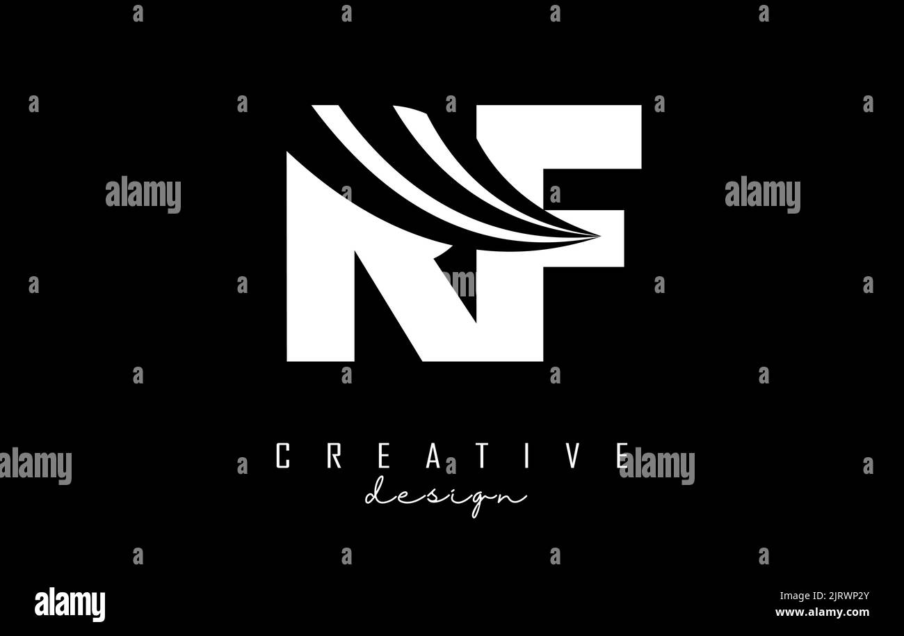 Creative white letter Rf r f logo with leading lines and road concept ...