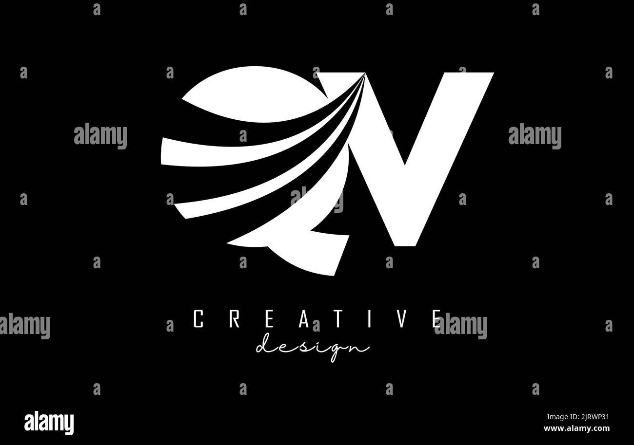 Creative white letter QV q v logo with leading lines and road concept ...