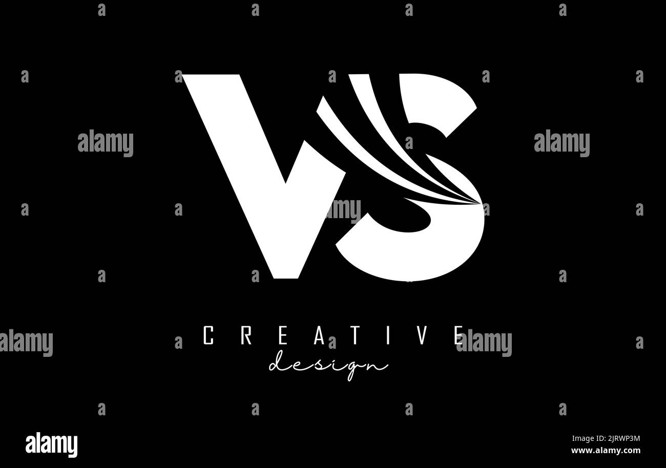 Creative white letter VS v s logo with leading lines and road concept ...